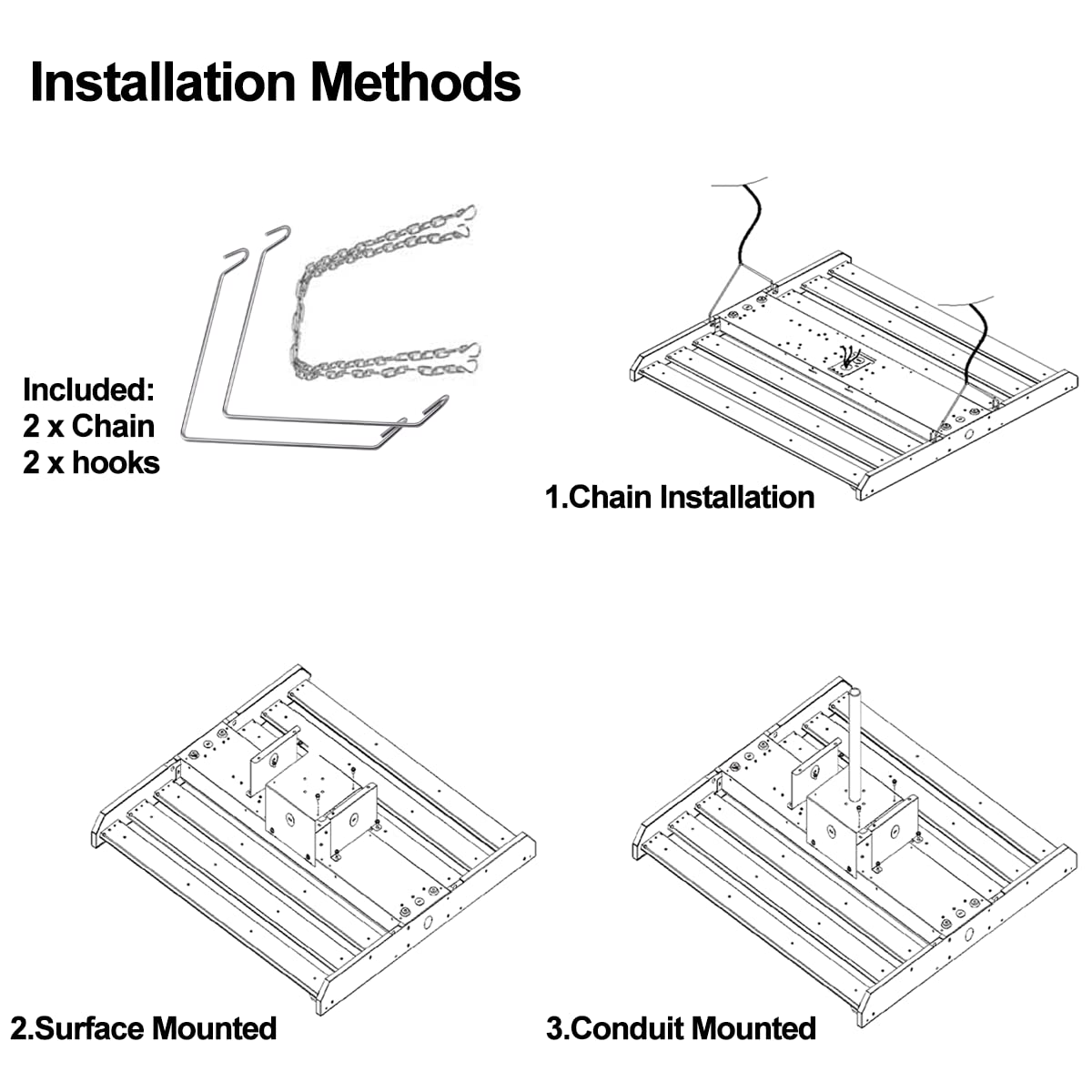 ELECALL LED High Bay Light Custom Pendant Mounting Fixture Surface Mounted for Warehouse Workshops,Garages,Shop,