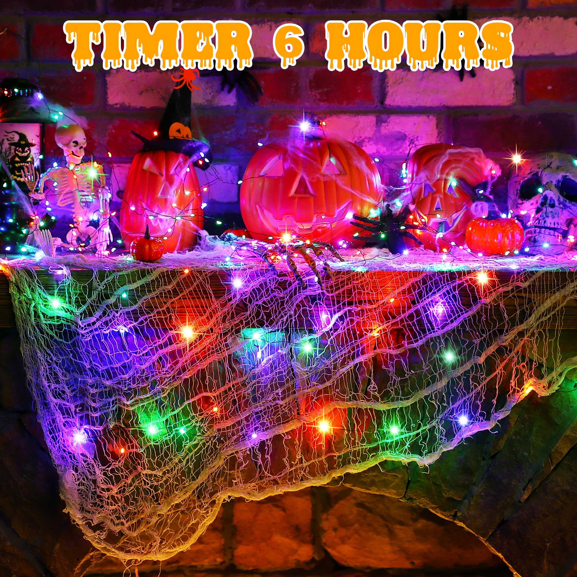 Enhon 3 Pack Halloween Fairy String Lights 300 LED, 33ft 1000 LED/Pack Fairy Lights with Remote, Black Copper Wire Light String Battery Operated, Halloween Fairy Decor for Party, Purple Orange Green