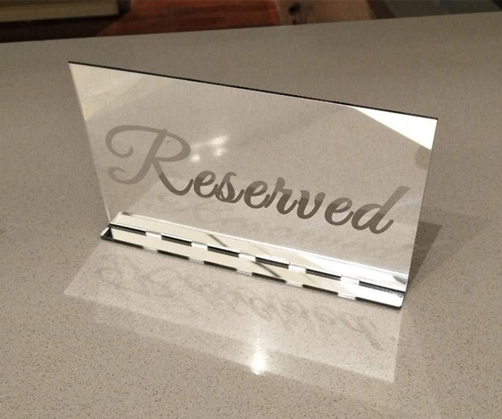 Set of 2 Acrylic Mirror Reserved Table Sign, Acrylic Freestanding Decoration, Acrylic Free Standing Reserved Wedding Signs (Silver)