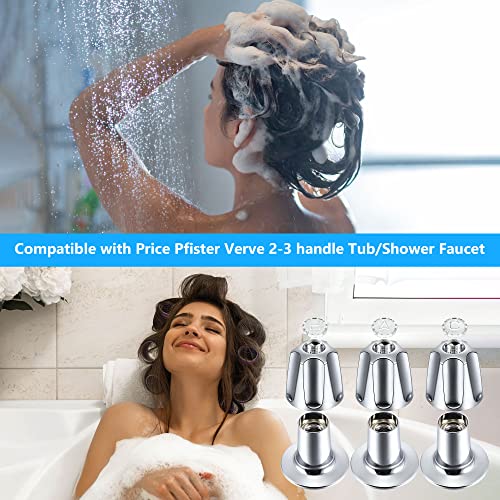 Enhon Faucet Repair Kit Compatible with Price Verve 3 Handle Tub Shower Faucet, 3-Handle Shower Hot/Cold/Diverter Knob Replacement for Remodeling Trim (Chrome)