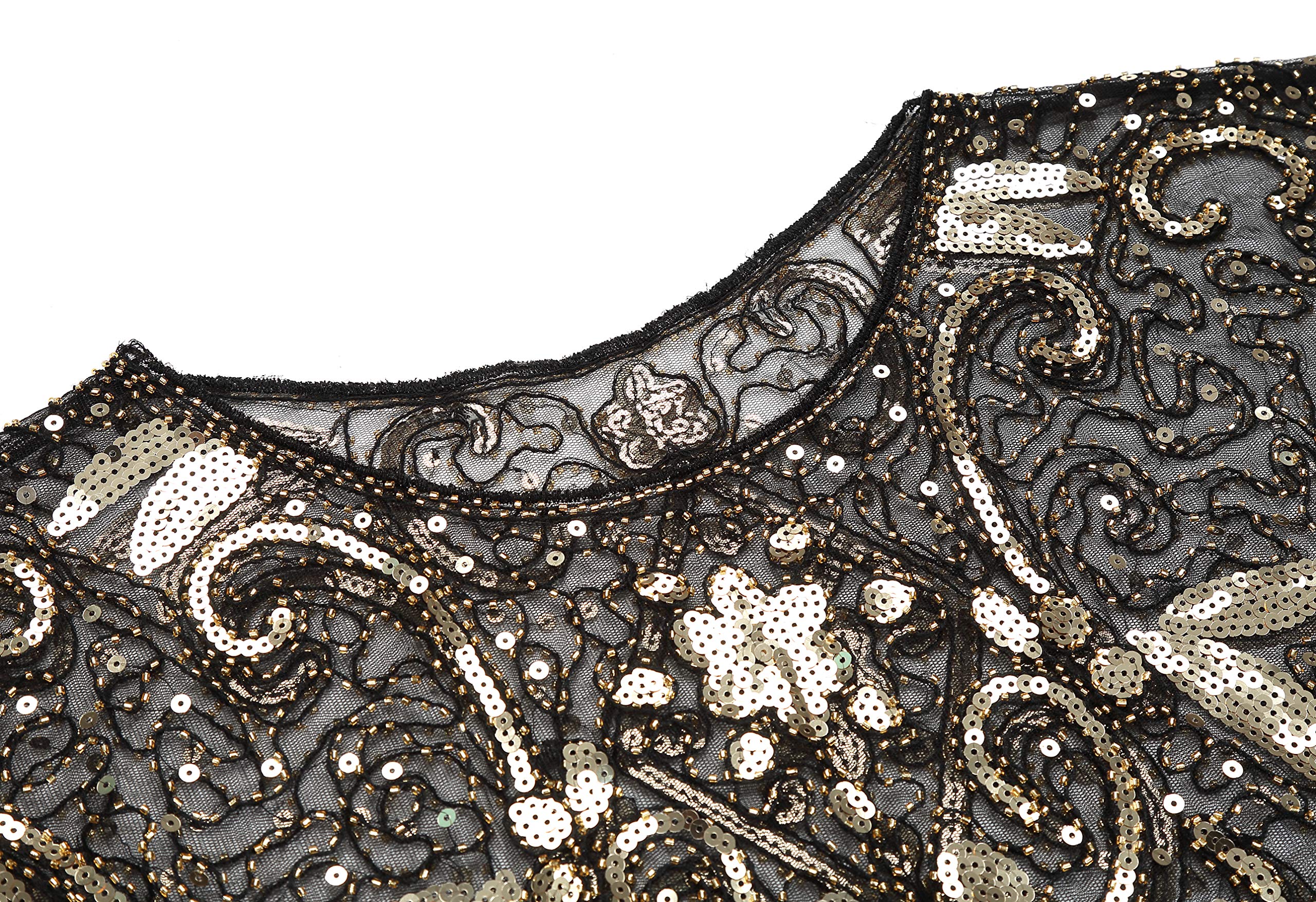 EORUBE 1920s Shawl Wraps Sequin Beaded Evening Cape for Gatsby Party Bridal Shawl Women Evening Cape Flapper Cover Up (Black Gold)
