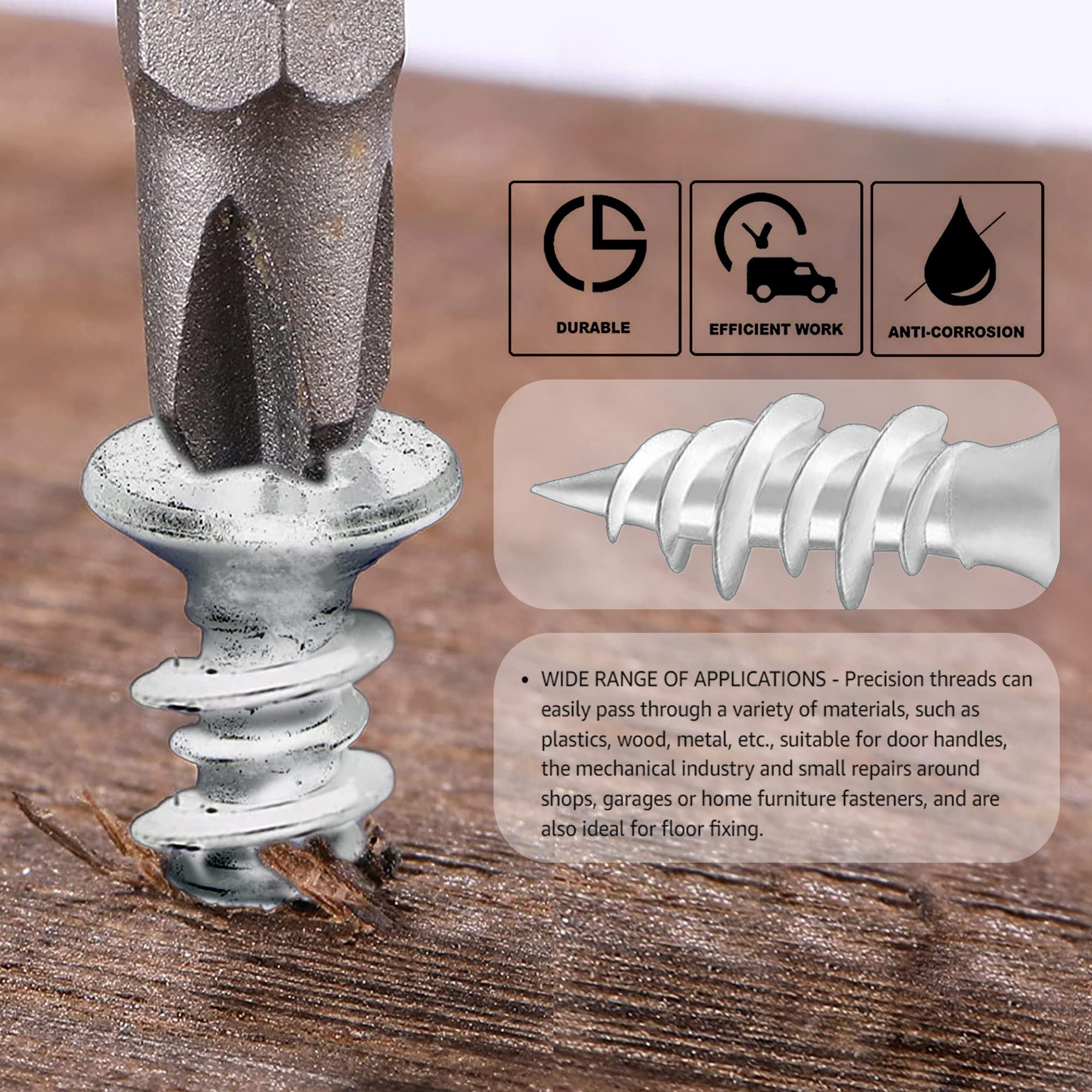 Hession #8 x 3/4 Inch Silver Wood Screws Self Tapping Scrwes Bugle Head Phillips Drive Hi Low Thread Sharp Point Zinc Plated 20pcs