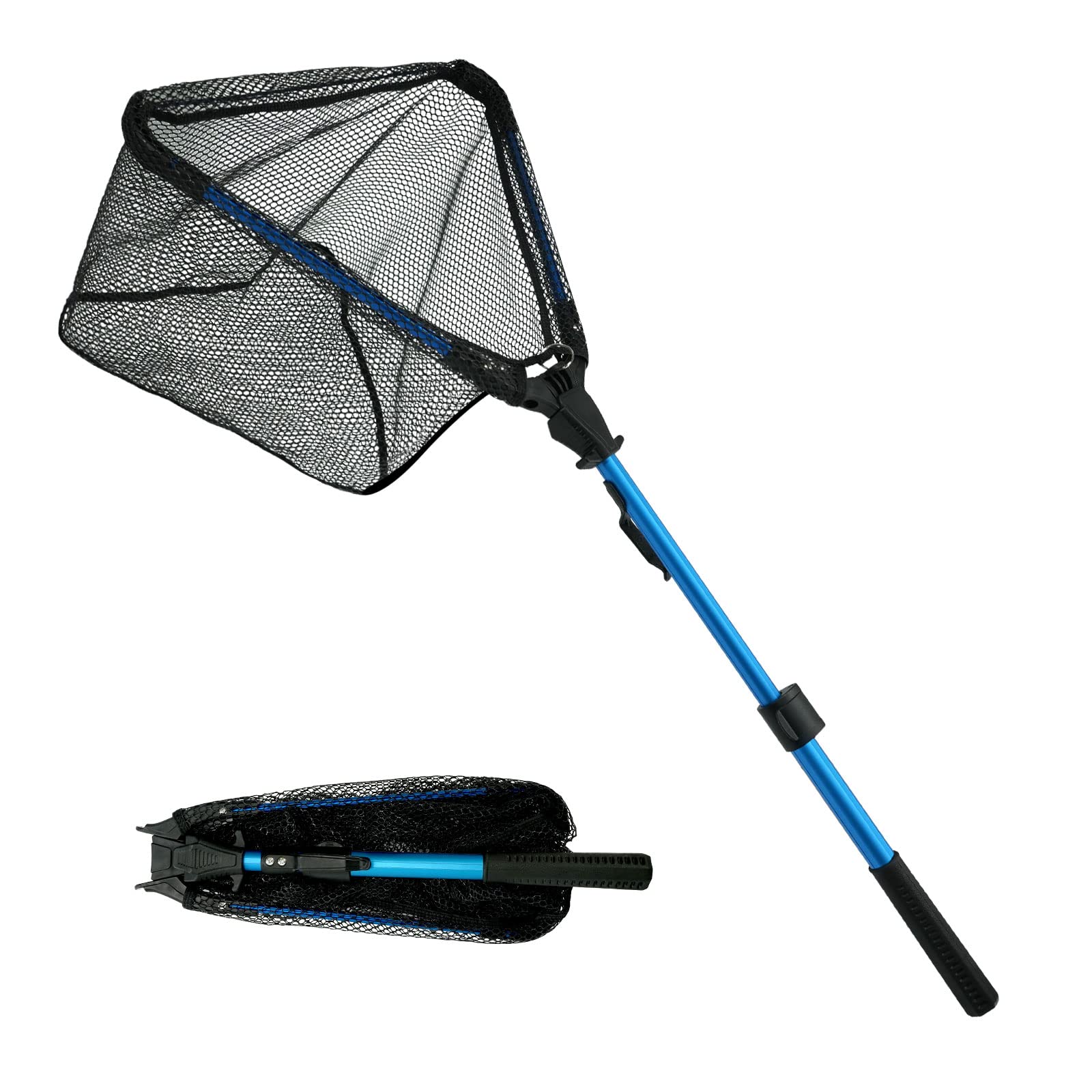 Hook-Eze Fishing Net with Telescoping Pole Handle - Extends up to 23 inches, Floating Fishing Net, Foldable & Compact, Rubber Coated Landing Net, 12 inch Hoop Size