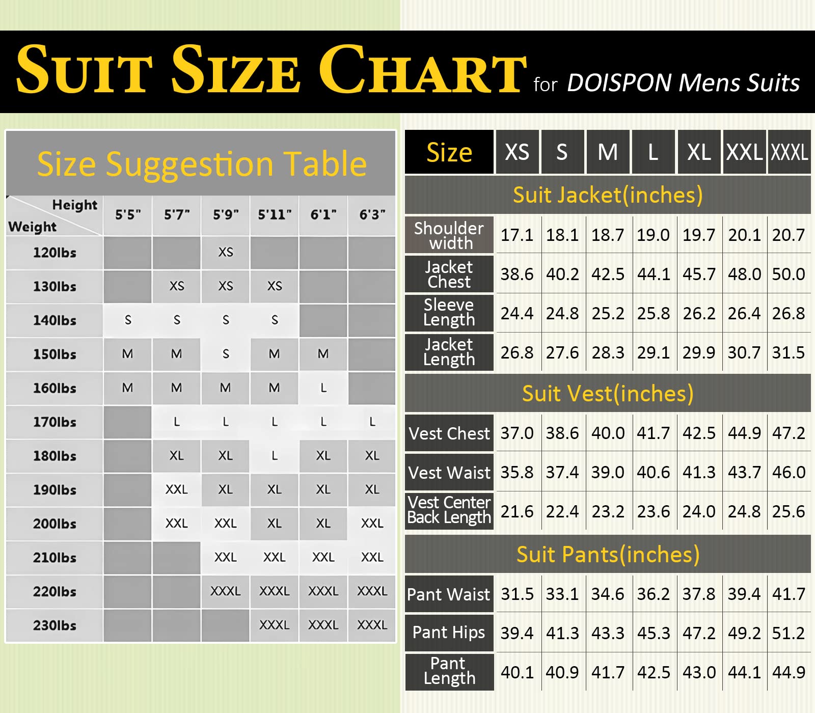 DOISPON Mens Suits 3-Piece Suit Shawl Lapel Two Button Tux Slim Fit Formal Wedding Prom Suits Jacket Vest Pants Black XX-Large