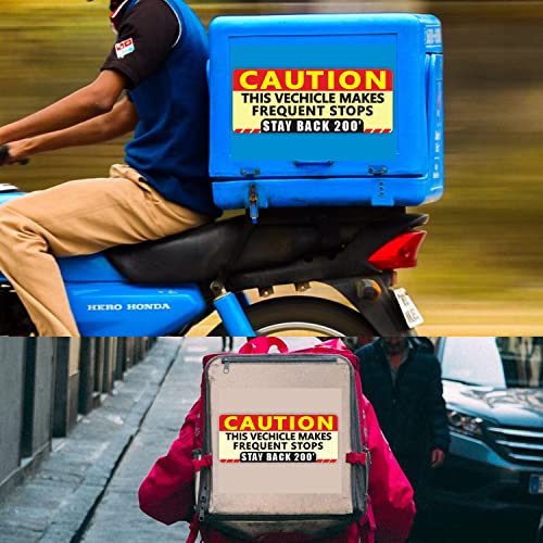 Frequent Stops Sticker - (Pack of 12) 4" x 10" Large Caution This Vehicle Makes Frequently Stops Stay Back 200 Feet Warning Sign Bumper Decal for Delivery Vehicle