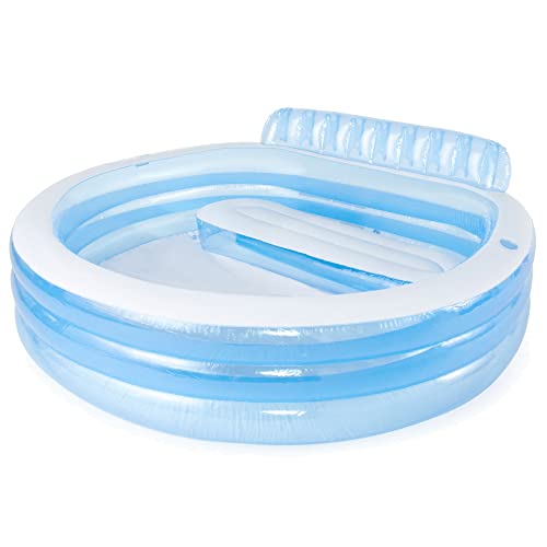 Intex Swim Center Round Inflatable Outdoor Above Ground Swimming Pool with Built-in Relaxing Lounge Bench and Protective Pool Cover