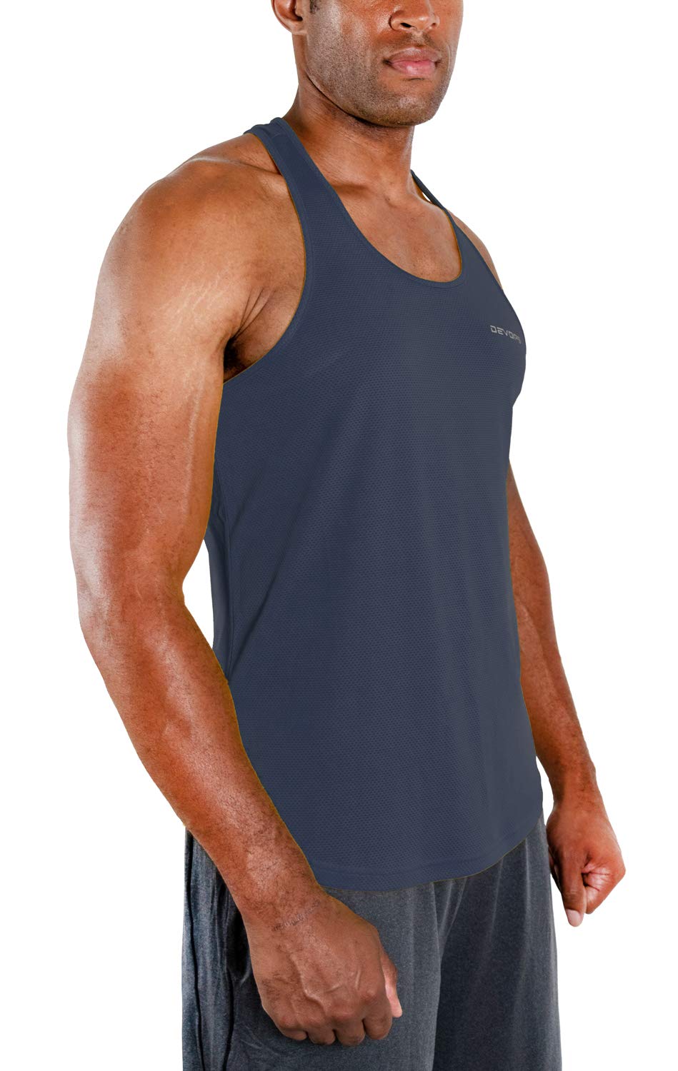 DEVOPS 3 Pack Men's Y-Back Dry Fit Muscle Gym Workout Tank Top (Large, Charcoal/Red/Yellow)