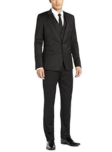 DTI GV Executive Italian Men's Vested Wool Suit 2 Button Jacket 3 Piece Tux Vest (48 Regular US / 58R EU/W 42", Black)