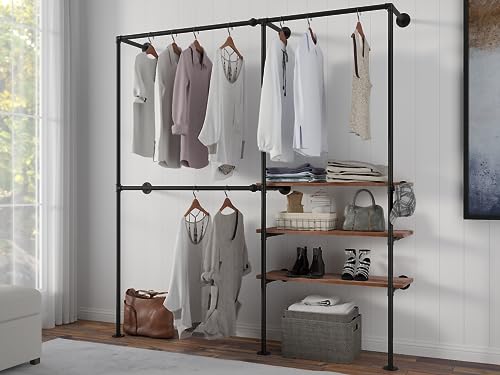 ONOTETUT Industrial Pipe Clothing Rack - Heavy Duty Wall Mounted Garment Organizer for Bedroom & Wardrobe Storage - Sturdy Hanging Rods, Multi-Purpose Design