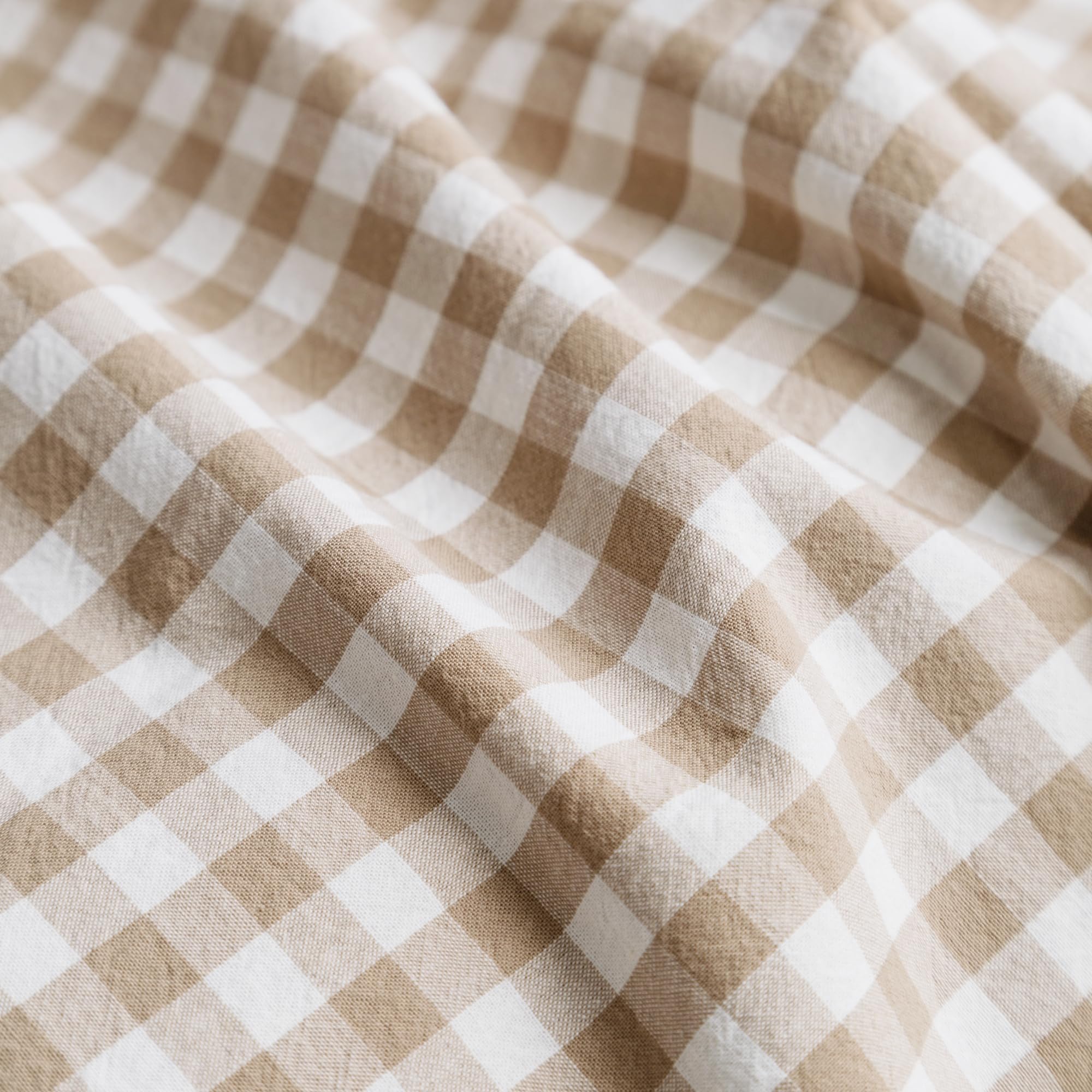 SUSYBAO Tan Gingham Duvet Cover King 100% Washed Cotton Beige Plaid Duvet Cover Set 3 Pieces 1 Checkered Grid Duvet Cover with Zipper Ties 2 Pillowcases Vintage Luxury Soft Gingham Bedding Set Durable