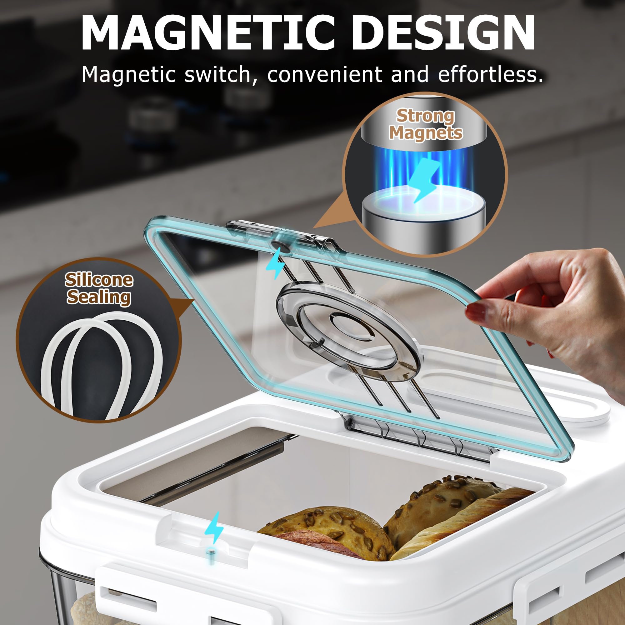 Olimingse Bread Box For Kitchen Countertop, Airtight Bread Storage Container, Time Recording Bread Keeper with Lid,Bread Storage For Homemade Breads, Toast, And Cookies, White Bread Holder.