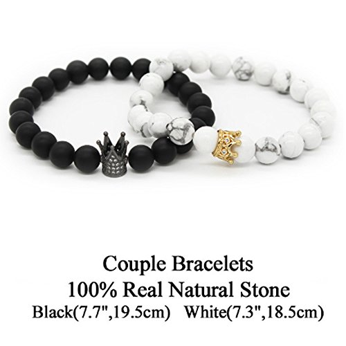 EnjoIt Couple Distance Bracelet Diffuser Beads Crown Queen Bracelets Matte Agate & White Howlite Lava Stone (Adjustable Black Crown2)