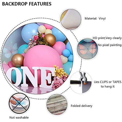 First Birthday Backdrop for Girl 1st One Year Old First Birthday Cake Smash Decor Backdrop Photo Studio Photography Background Photoshoot(7x5ft)