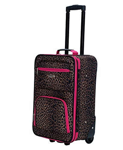 Rockland Jungle Softside Upright Luggage, Pink Leopard, 4-Piece Set (14/29/24/28)
