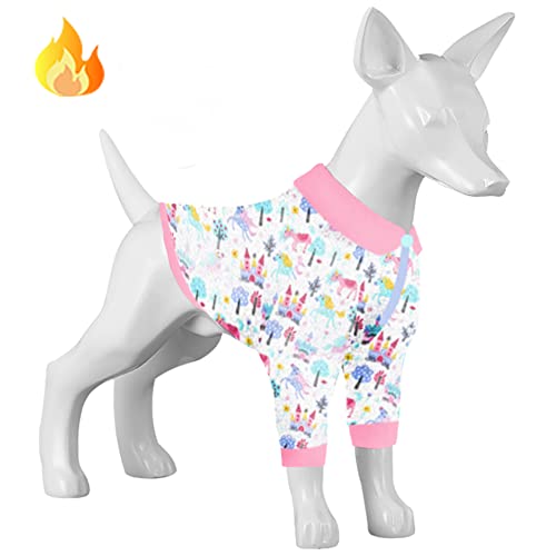 LovinPet Dog Warm PJS with Buttons - Soft & Upgraded Lightweight Fabric Fairytale Multi Prints Dog Clothes, Fashionable Dog Flannel Shirt, Suitable for Small to Medium to Large Dog Breeds,S+