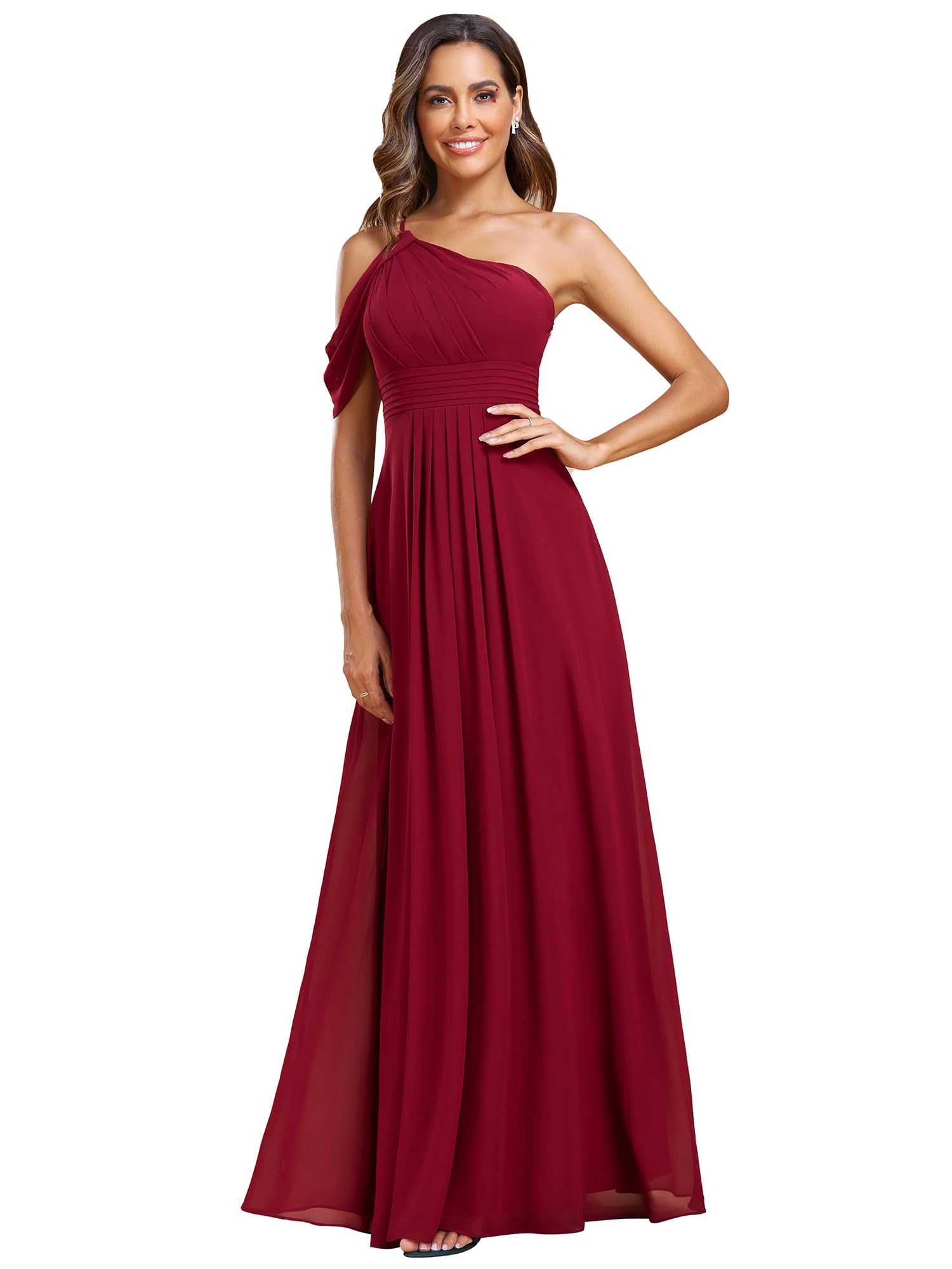Ever-Pretty Women's Flowy One Shoulder Short Sleeve Backless A-line Floor Length Cocktail Dresses Burgundy US12