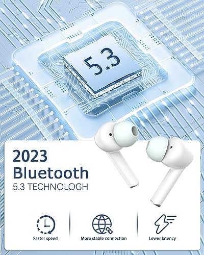 Mysic Wireless Earbuds,Bluetooth 5.3 Earbuds Built in 4 ENC Stereo Microphone Bluetooth Headphones 42H Playtime with Charging Case IPX7 Waterproof Mini in-Ear Earphones for iOS Android(White)