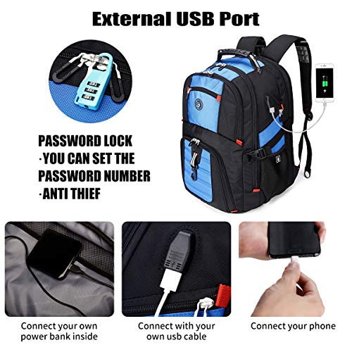 SHRRADOO Extra Large 50L Travel Laptop Backpack with USB Charging Port, College Backpack Airline Approved Business Work Bag Fits 17 Inch Computer for Men Women