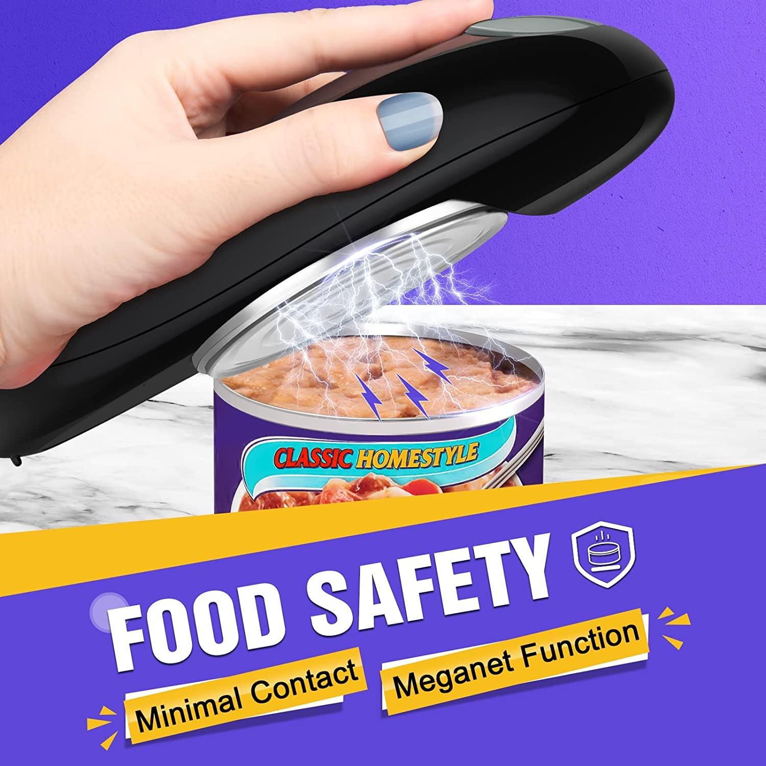 Electric Can Opener: Open Almost Size Cans with A Simple Push of Button - Hand Held, Hands Free, Automatic, Smooth Edge, Food-Safe, Battery Operated, Kitchen Gadget for Seniors with Arthritis