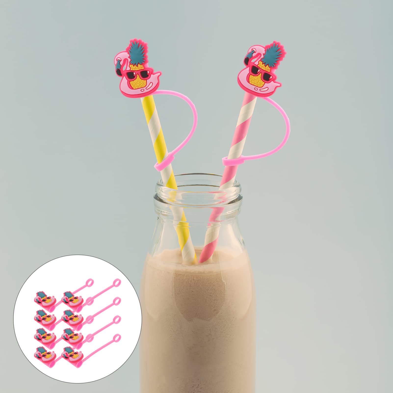 GLEAVI 8pcs Straw Tips Cover Flamingo Shape Straw Toppers Straw Plugs Silicone Straw Tips Caps for Resuable Straws Protector Decoration