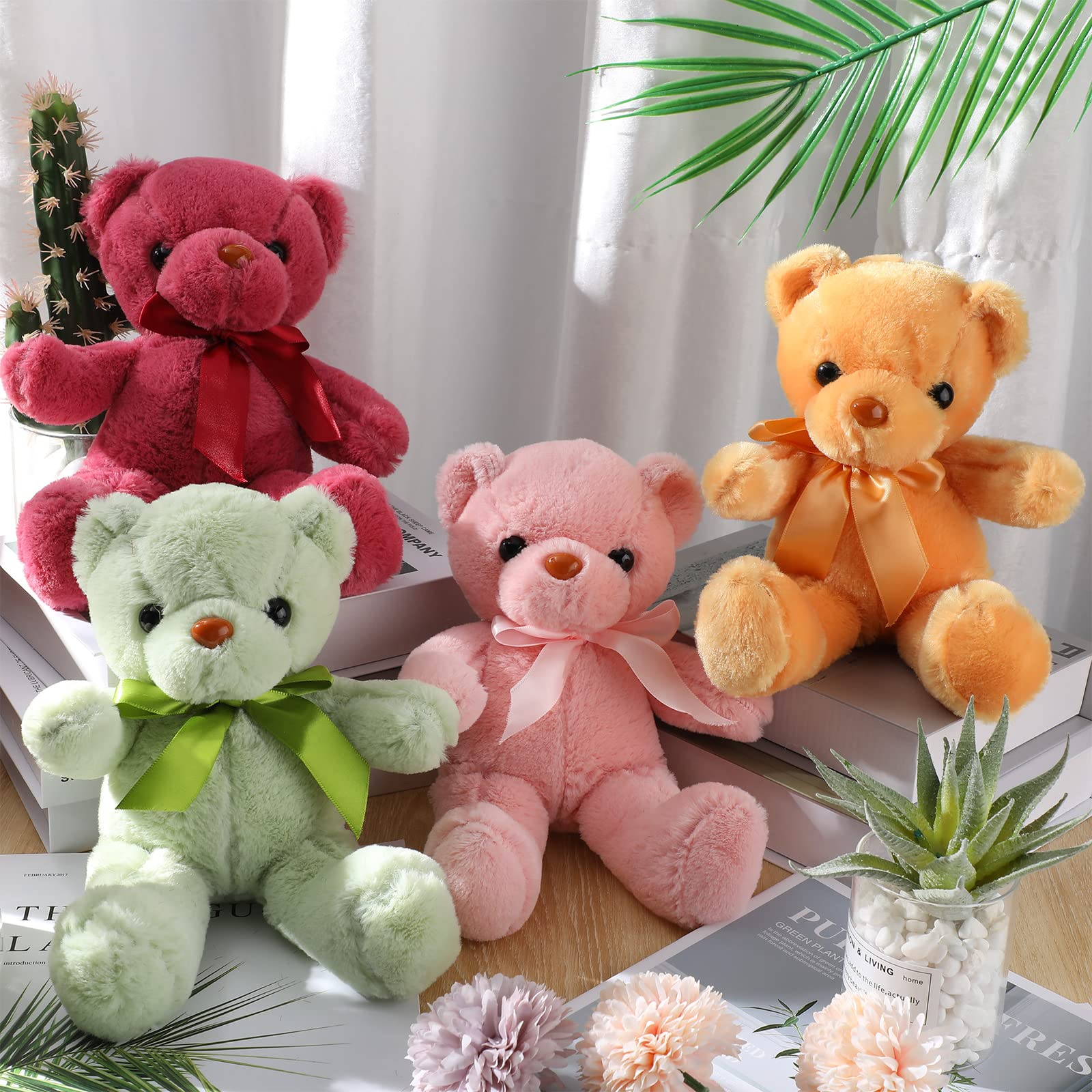 Jerify 28 Pieces Halloween Bears Stuffed Animals Plush Gift 12 Inch Plush Cute Soft Bears with Ribbon Bow in 10 Colors Wedding School Exchange Gift Baby Shower