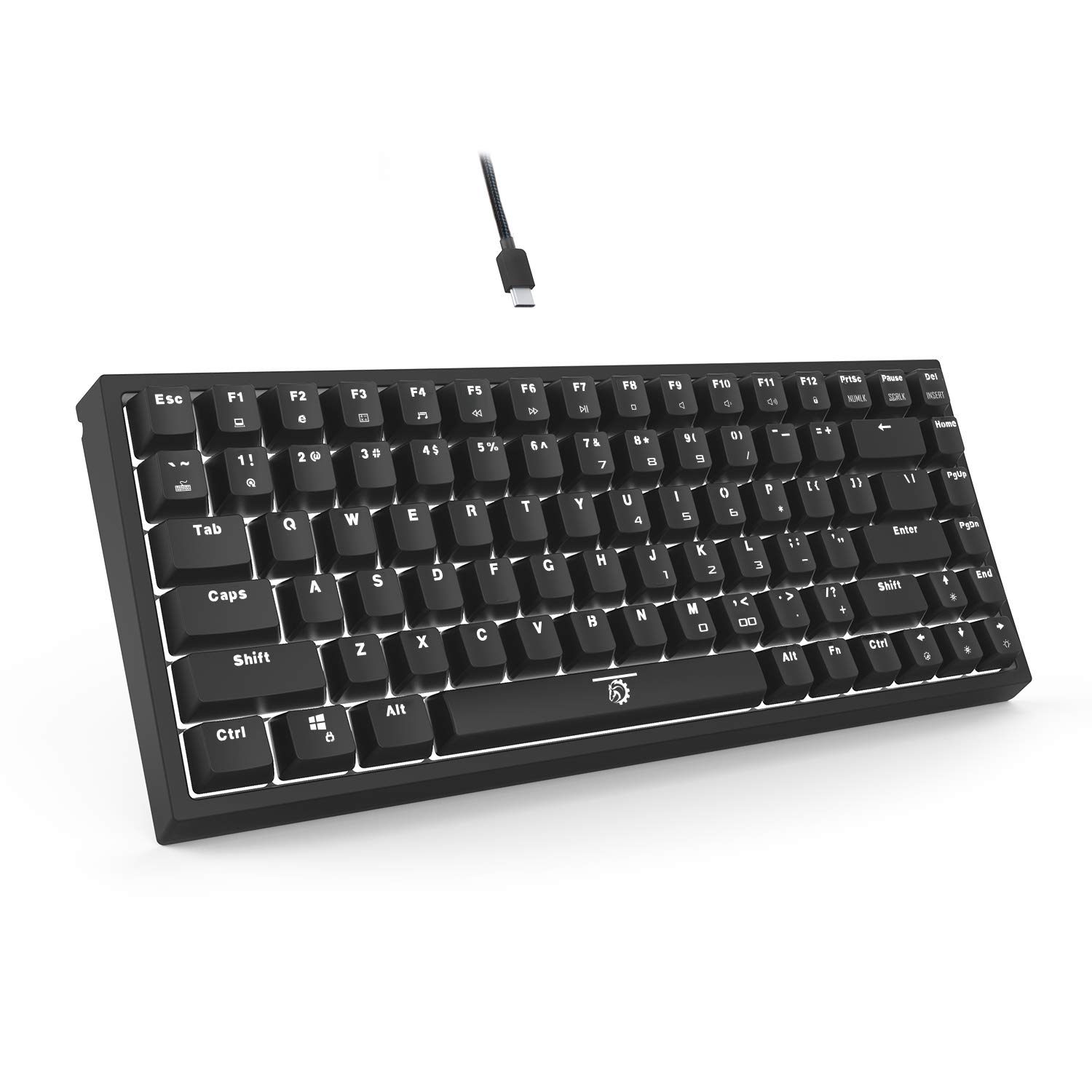 DREVO Gramr 84 Key 75% TKL Mechanical Gaming Keyboard with White LED Backlight USB Wired Keyboard Outemu Red Switch, Black。