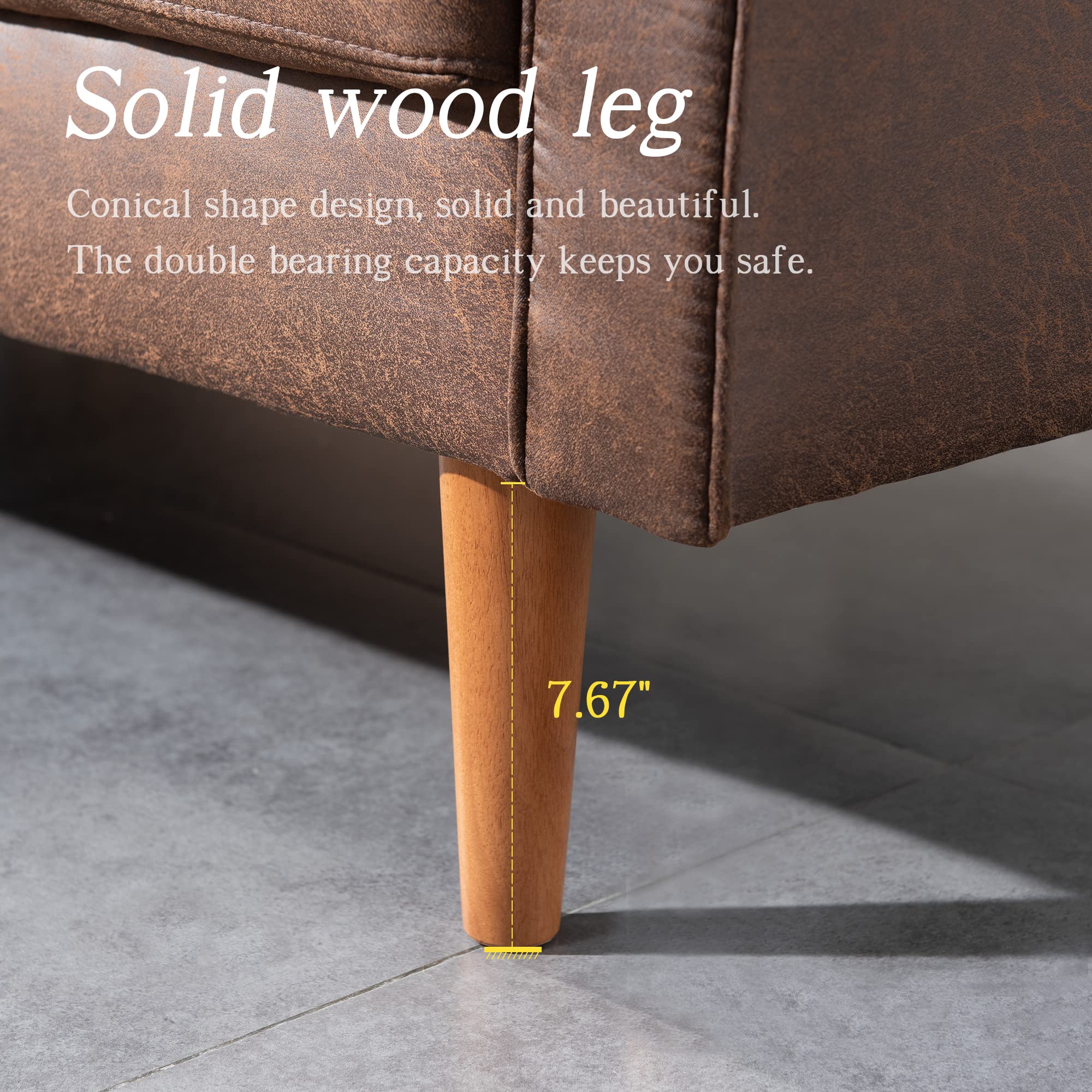 HOOOWOOO 83" Small L Shaped Sofa Couch,Mid Century Modern Tufted Sofa with Right Chaise for Small Living Room Apartment Office,Brown Faux Suede