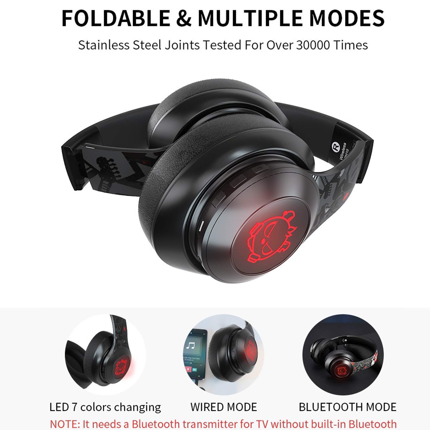Dualpow Bluetooth 5.0 Headphones, Wireless Over Ear Gaming Homeschooling Headset 24Hrs Playtime Deep Bass Microphone for iPhone/Android/IPAD/Tablets/TV/PC & ONLY Wired for PS4/PS5,Switch,Xbox (an