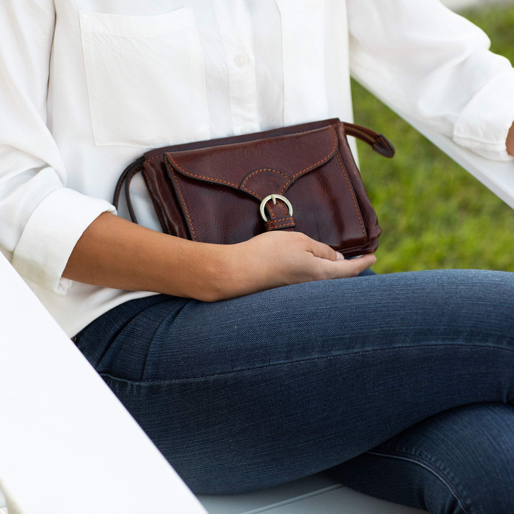 Floto Ponza Crossbody Wristlet Women's Leather Bag Satchel Handbag (Tuscan Red)