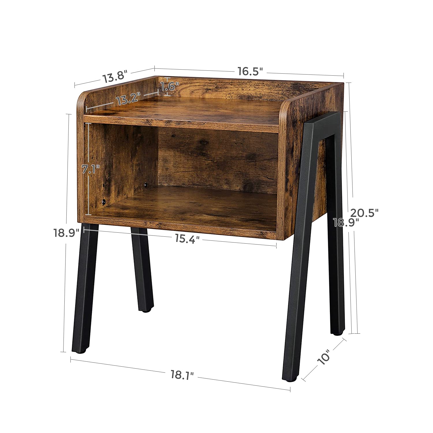 VASAGLE Side Table, End Table, Nightstand with Storage Compartment, Industrial Accent Furniture for Bedroom, Rustic Brown and Black ULET54X