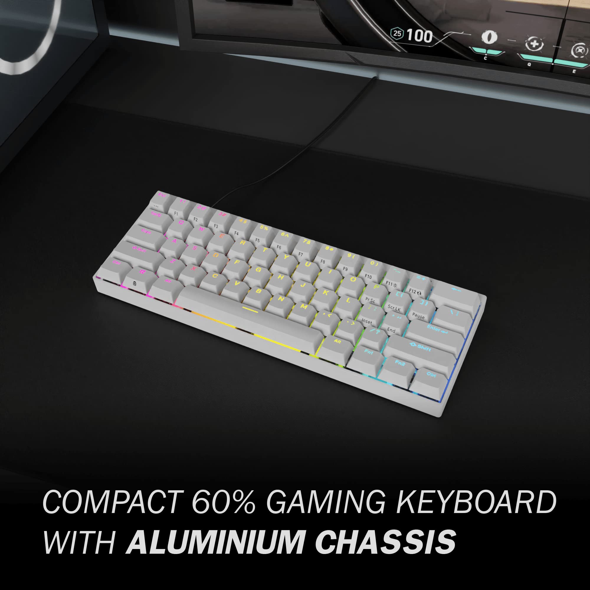 DURGOD HK Venus RGB Mechanical Gaming Keyboard | 60% Layout | USB C Wired | Doubleshot PBT Keycaps | Cherry Profile | NKRO Rollover | Windows & Mac | Aluminium Chassis| Gateron Blue, White