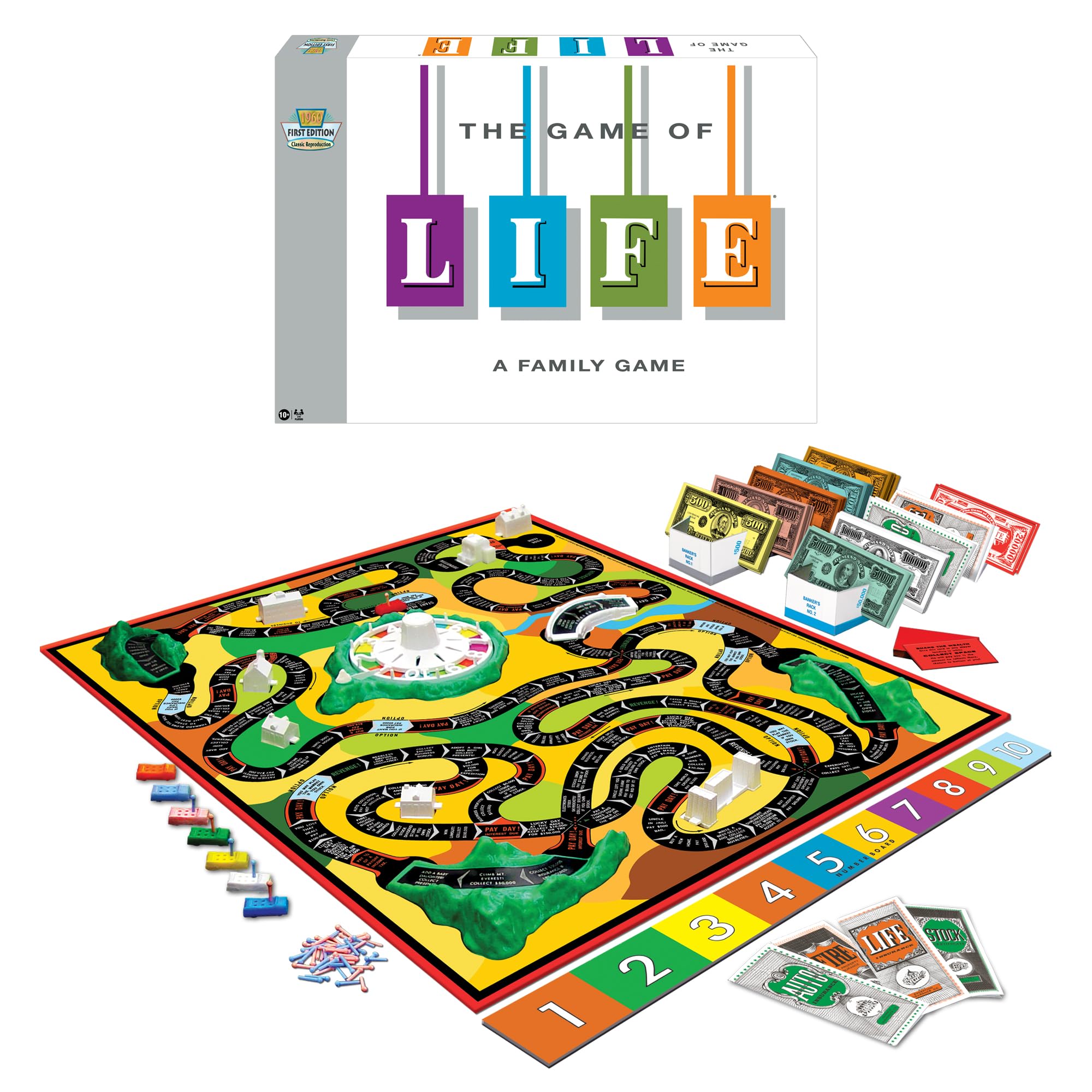 The Game Of Life With 1960 Artwork & Gameplay, Winning Moves Games USA, Classic Game: Original 1960's Version, Spinner, Mountains, Insurance, Career Options, Marriage, etc. 2-6 Players Age 10+