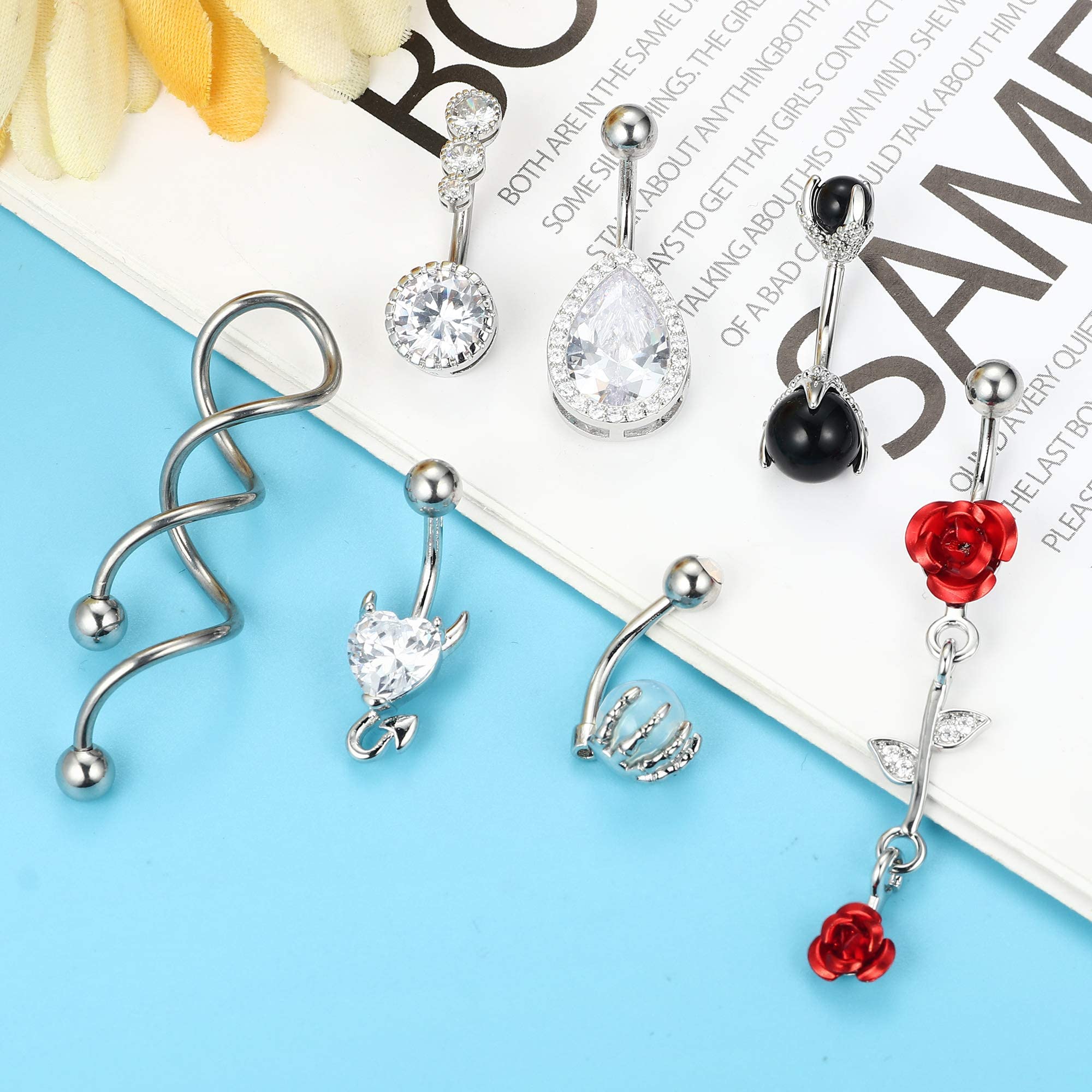 JeryWe 12Pcs Belly Button Rings Surgical Stainless Steel Belly Rings CZ Clicker Belly Button Piercings for Women Navel Piercings Pack