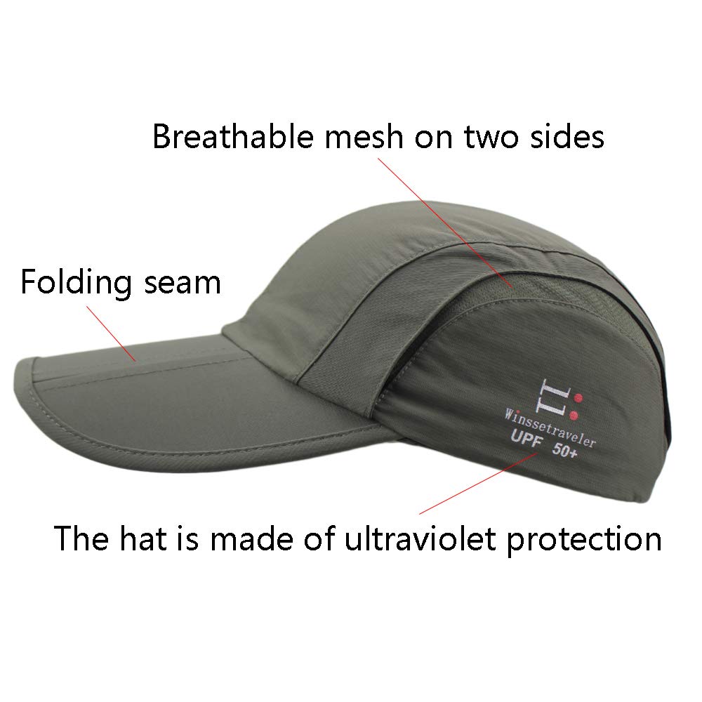 Foldable UPF 50+ Sun Protection Portable Hats Quick Dry Baseball Cap Adjustable Outdoor Sports Hat for Men, Women (Dark Grey)