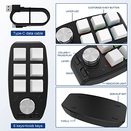 MACIMO RGB Custom Knob Keyboard 6 Key 1 Knob Gaming Mini Keyboard Copy Paste Keypad Wired White