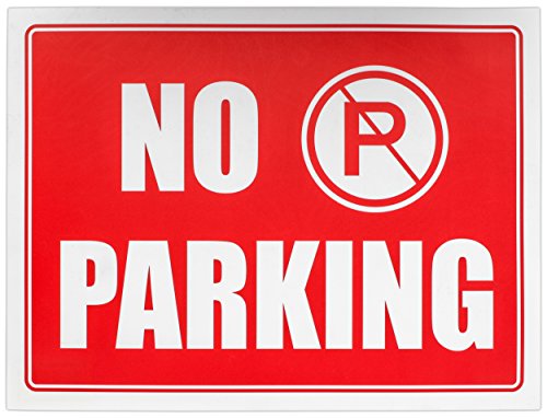 Ram-Pro NO PARKING Sign - 9" High x 12" Wide Red on White Reflective Plastic Signs for Driveway, Personal Parking Space (Pack of 4)