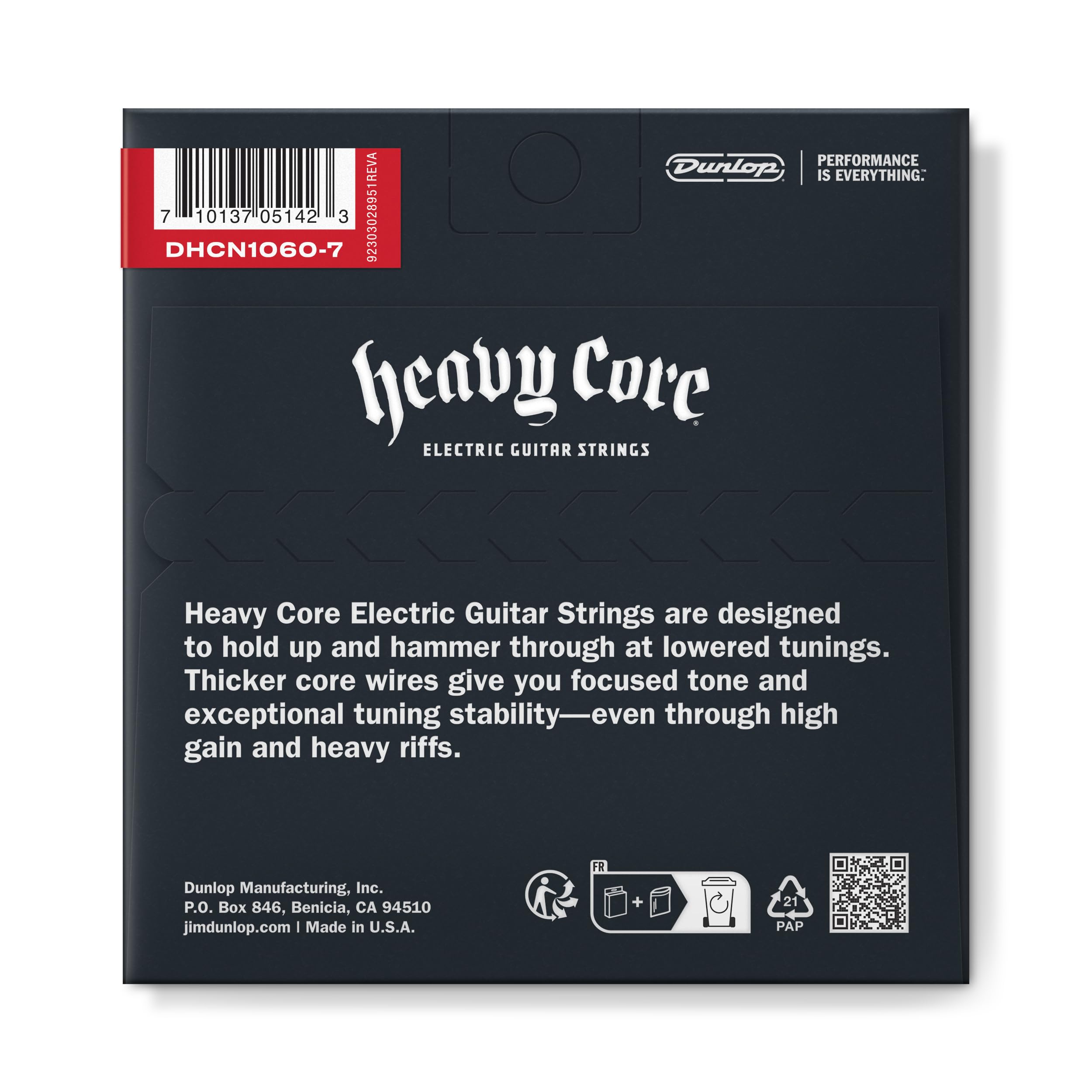 Dunlop DHCN1060 Heavy Core Nickel Wound Guitar Strings, Heavy, .010–.060, 7 Strings/Set
