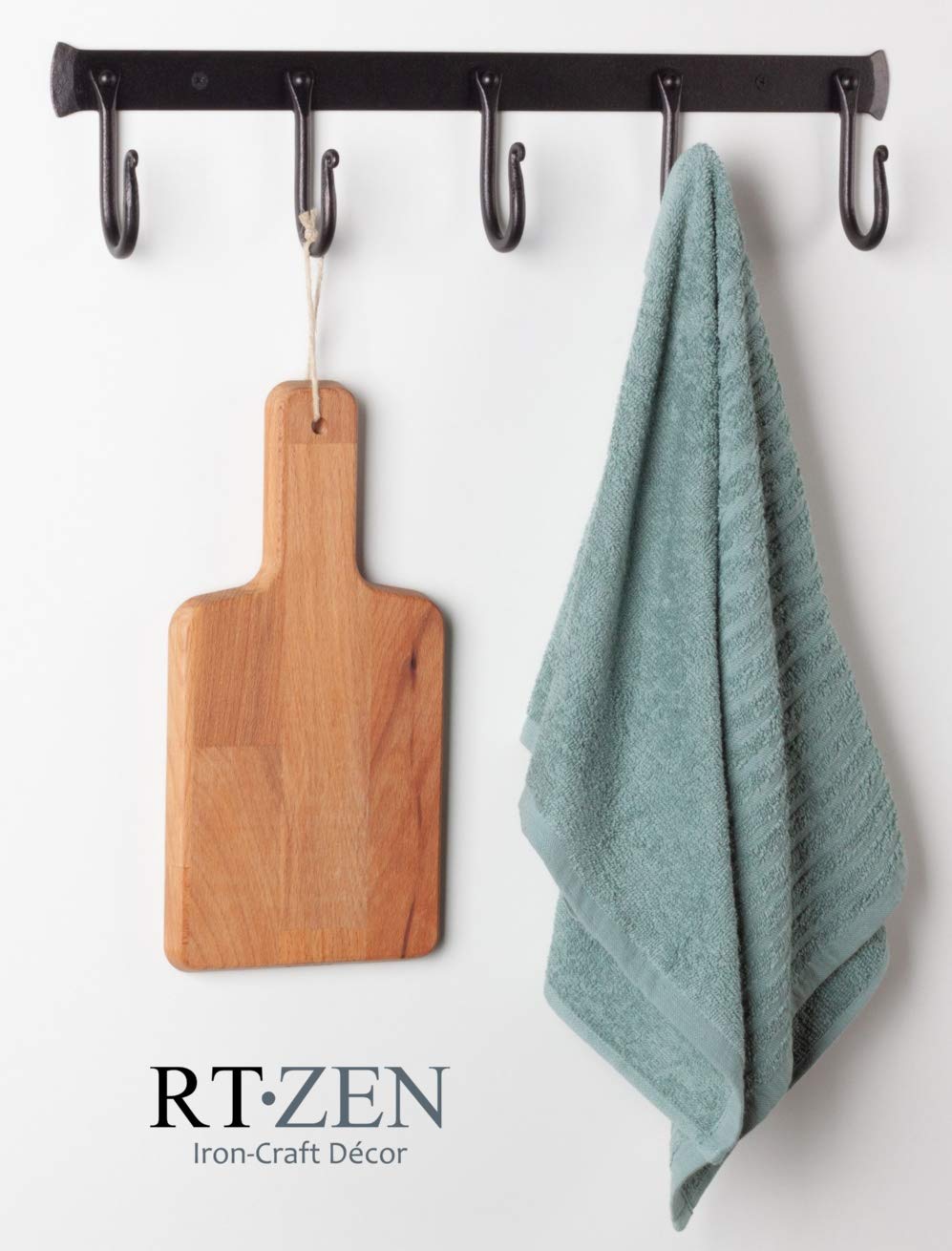 RTZEN Wall Hooks for Hanging - 5 Hook Farmhouse Decor Coat Rack Wall Mount - Heavy Duty Hanging Towel Racks for Bathroom or Purse Hanger Hat Organizer - Stylish Hooks for Hanging Coats