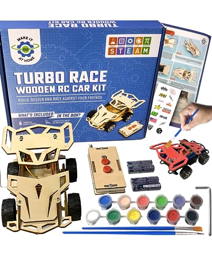 Make It At Home - DIY Build Your Own RC Car Kit - Buildable Model - Wooden Cars to Build & Paint - STEAM & STEM Kits Project - Crafts for Boys Ages 8-12 - Wood Simple Machine for Kids