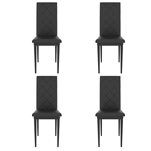 Yoglad Dining Table and Chairs, Dining Table/Chairs Set, Simple Style Table with Tempered Glass Top, Clean-Cutting Faux Leather Chairs, for Kitchen & Dining Room (Chairs*4 & Table*1, Set of 5, Black)