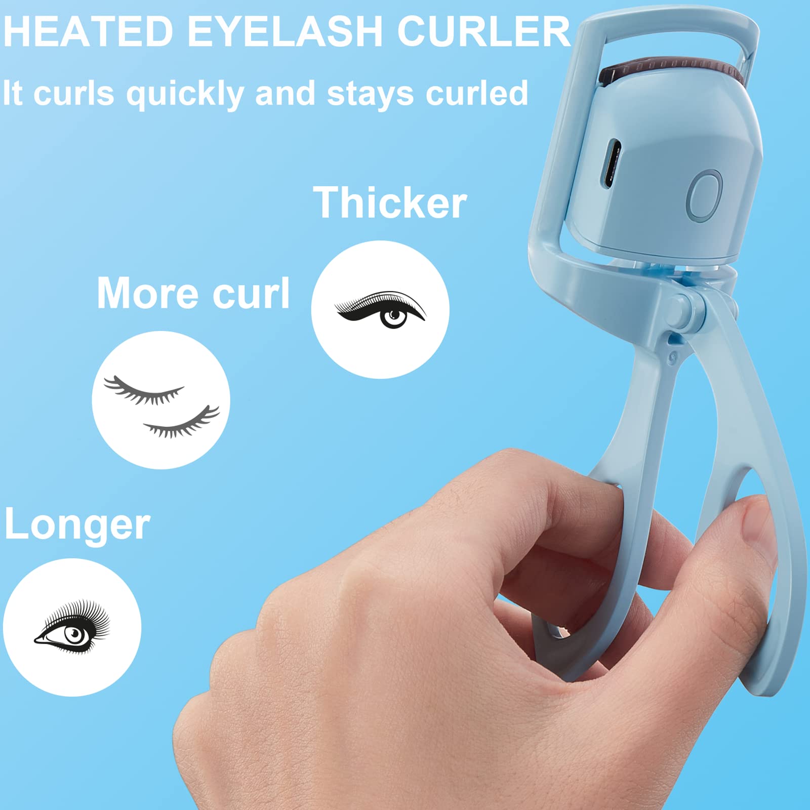 HUAKARAD Heated Eyelash Curlers, Electric Heated Eyelash Curler, USB Rechargeable Eye Lash Curler with Comb, 3 Heating Modes Quick Natural Curling Eye Lashes for Long Lasting