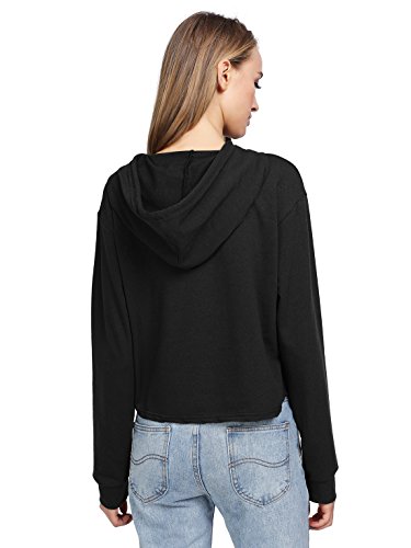 MakeMeChic Women's Cropped Hoodie Casual Workout Crop Sweatshirt Tops A Black M