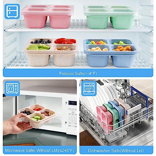 mzvcopm 4 Pack Snack Containers,Divided Bento Lunch Box with Transparent Lids, Reusable Meal Prep Lunch Containers for Kids and Adults,No BPA, 4 Compartment Food Storage Containers
