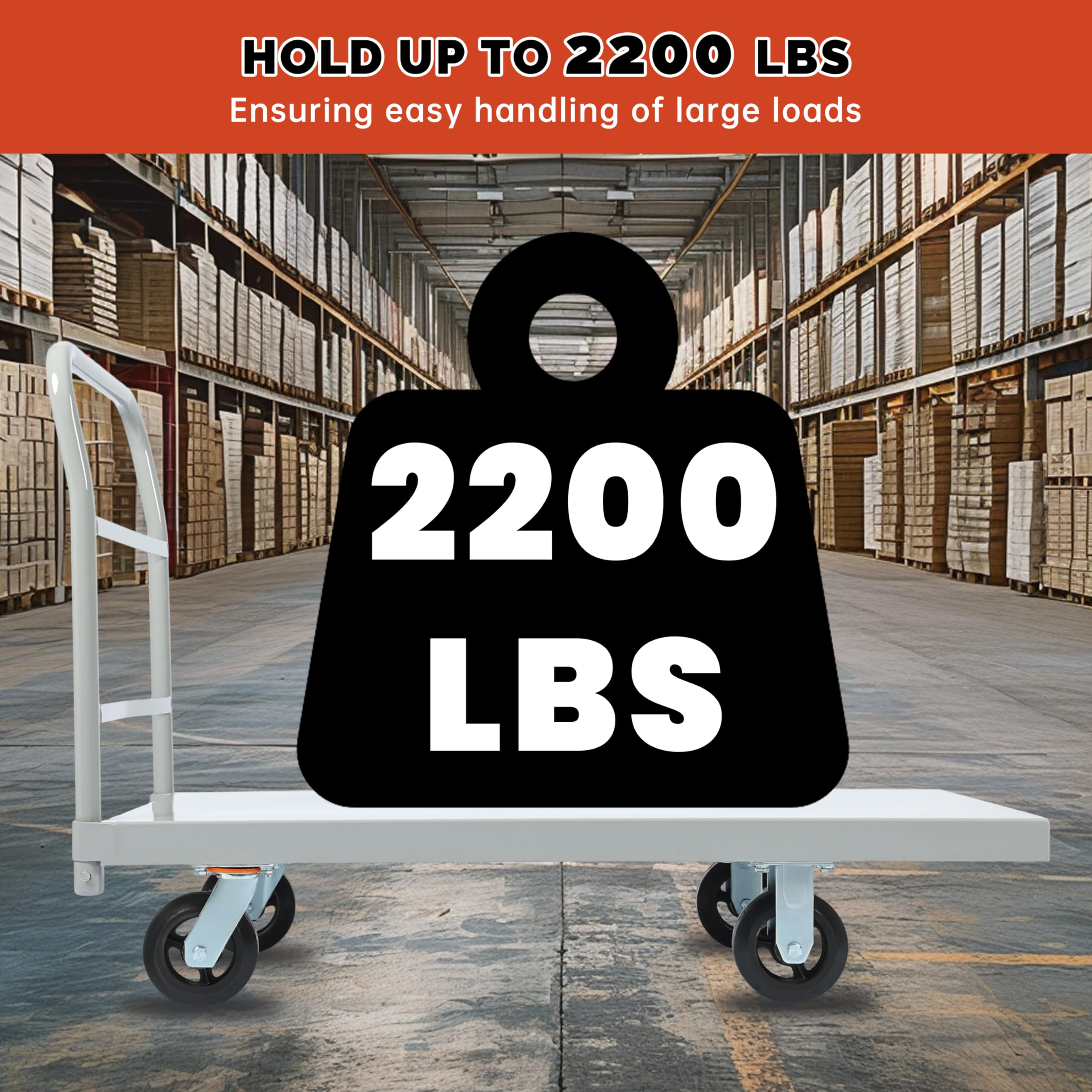 HECASA Flat Dolly Cart with Wheels Heavy Duty Platform Truck Push Dolly for Luggage Moving - 2000lbs Capacity