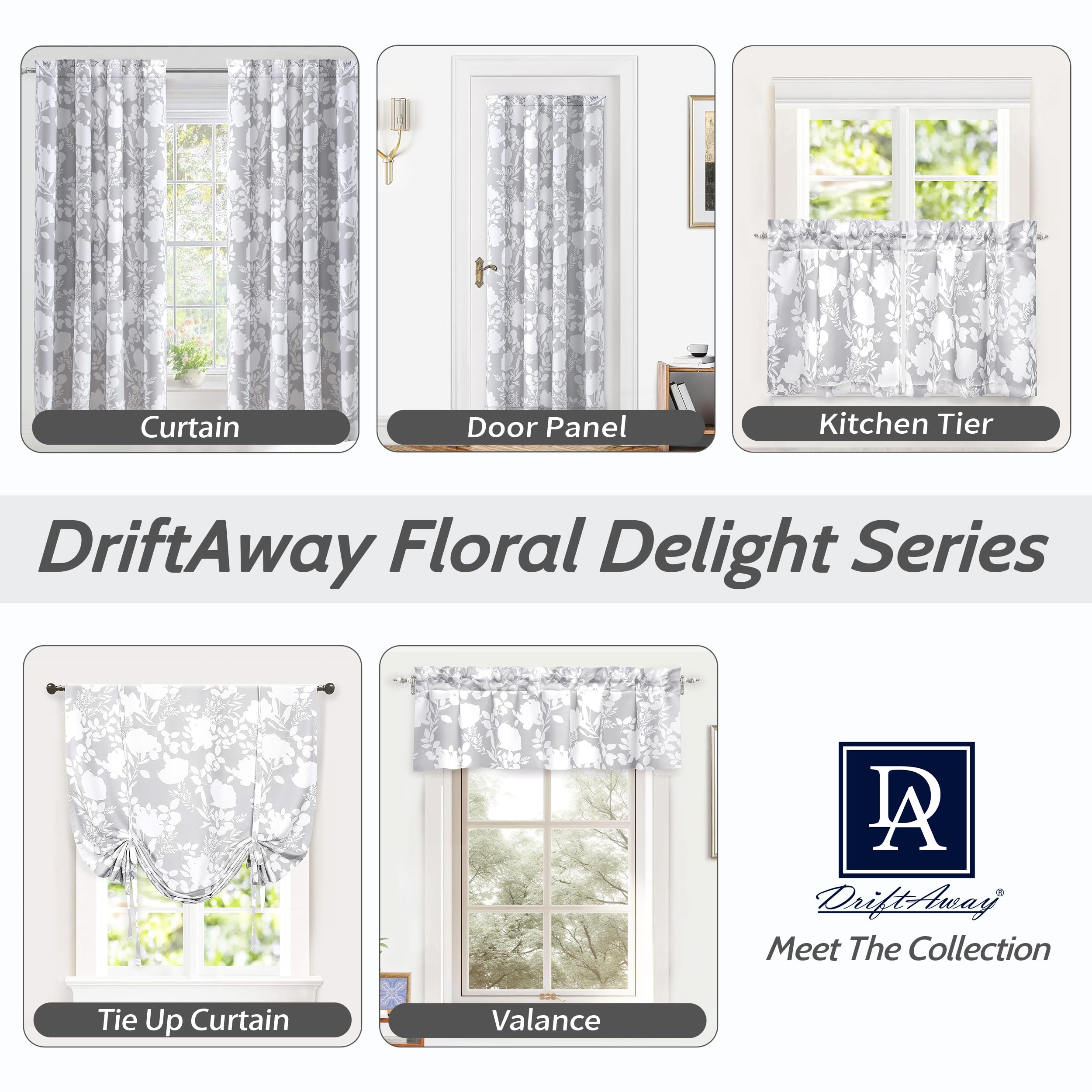 DriftAway Floral Delight Botanic Pattern Room Darkening Thermal Insulated Grommet Unlined Window Curtains Set of 2 Panels Each 52 Inch by 84 Inch Gray