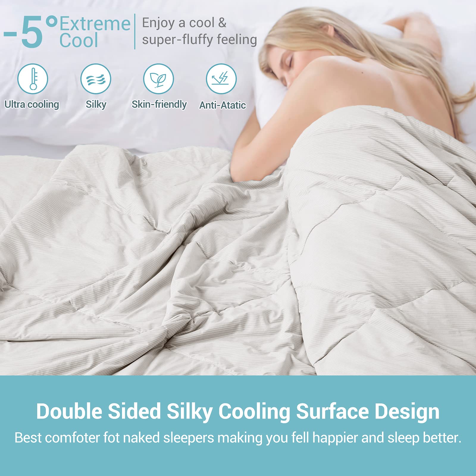 Elegear Revolutionary Cooling Comforter Absorbs Body Heat to Keep Cool, Japanese Double-Sided Arc-Chill Cold Tech Fabric, Hypo-Allergenic Cooling Blanket Summer Comforter - Gray 79'' x 86''