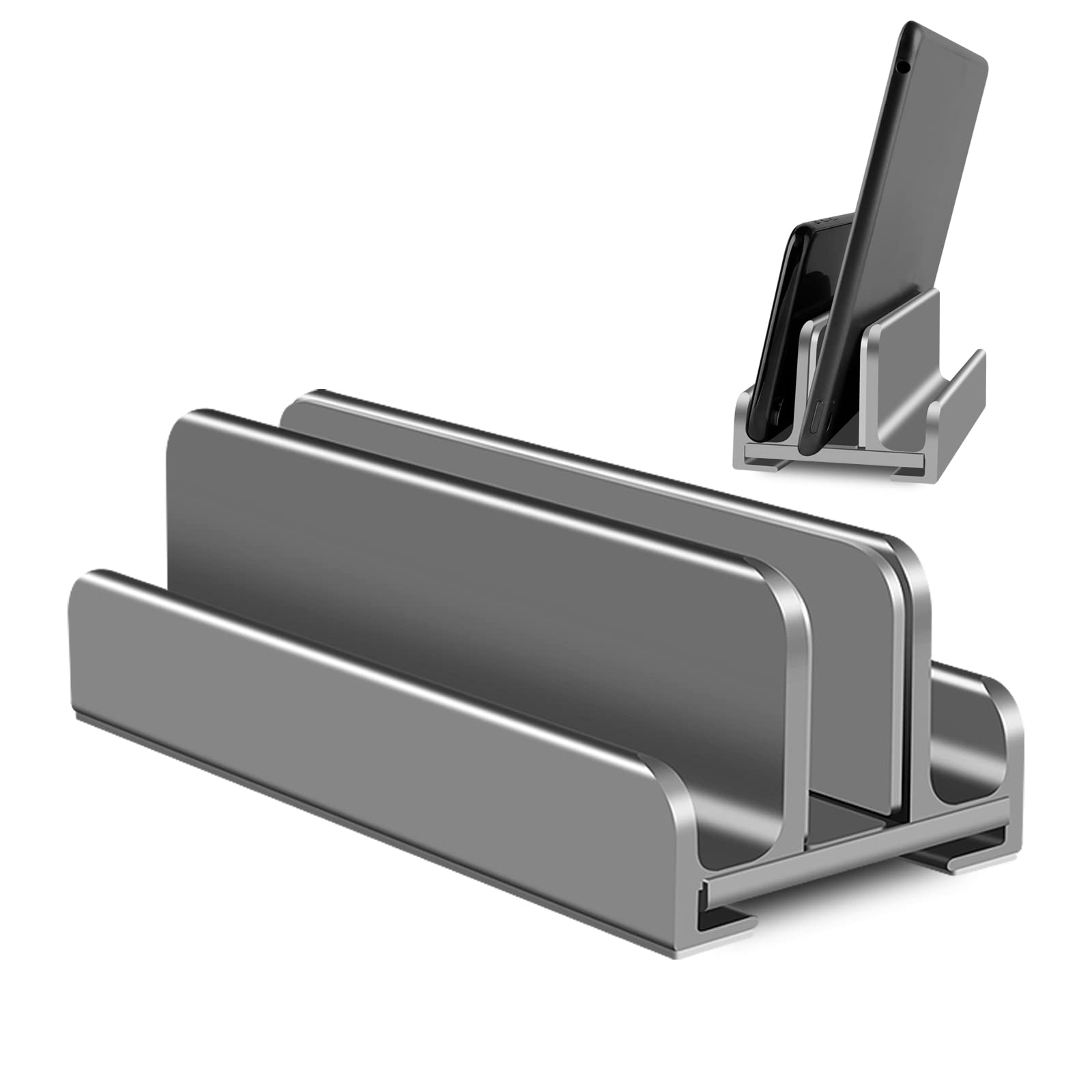 Elejolie Vertical Holder for Laptop,Surface Vertical Laptop Stand 3 Slot with Adjustable Size,Aluminium Alloy Upright Mac Stand for Desk(Grey)