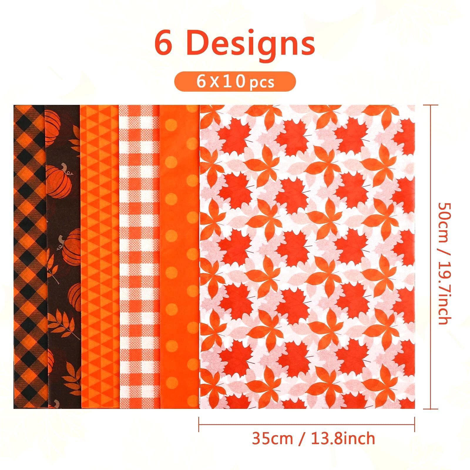 Naler 60 Sheets Autumn Fall Tissue Paper Bulk Pack Thanksgiving Gift Wrapping Tissue Paper for Gift Wrapping Birthday Wedding Festival Party Decoration Flower Pom Pom, 14 X 20 Inch