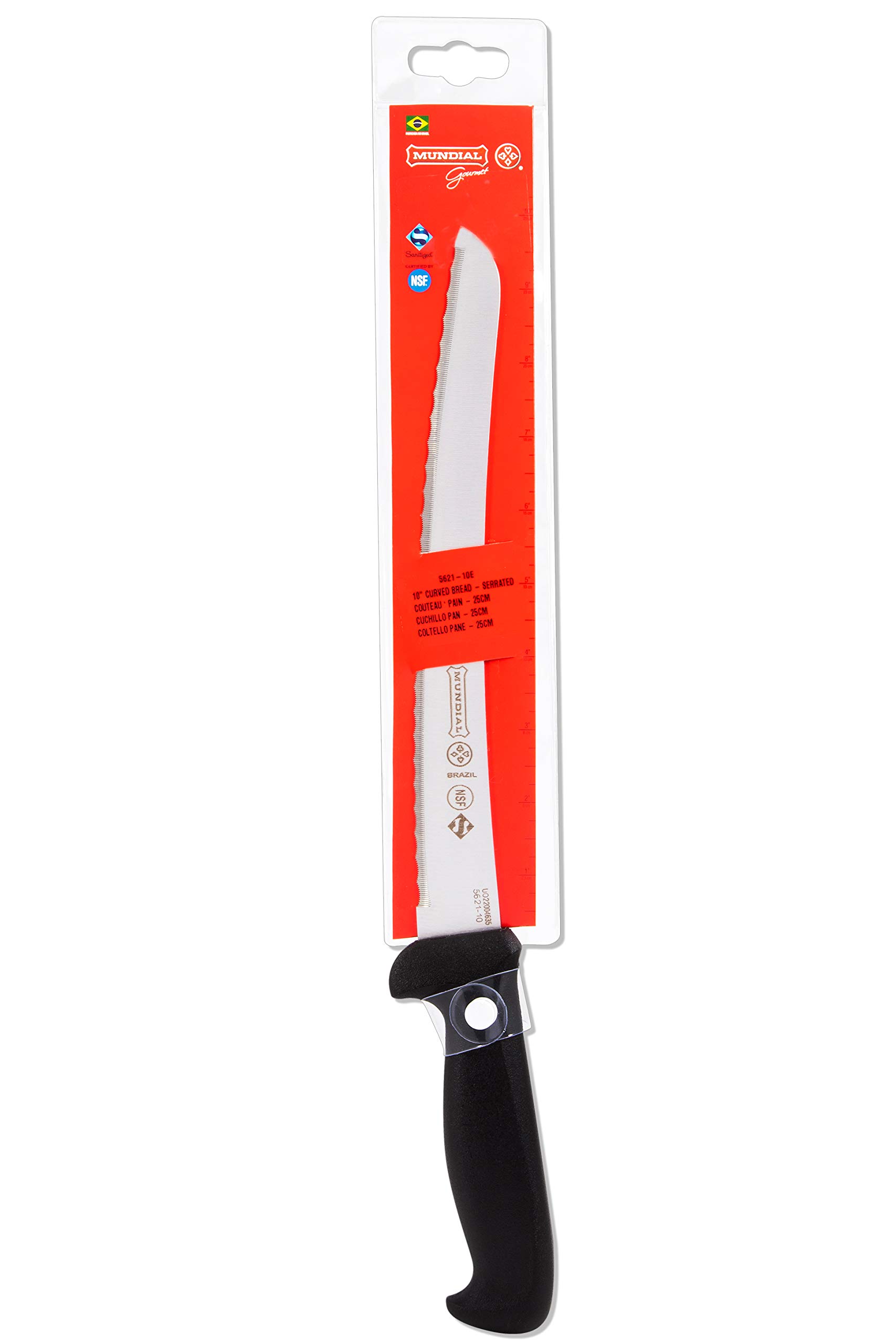 Mundial 10-Inch Curved Micro-Serrated Bread Knife, High-Carbon Stainless Steel Blade, Ergonomic Black Handle for Perfect Slicing
