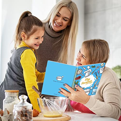 LuBudingJoy Blank Recipe Notebook to Write in Your Own Recipes, Full Page Sprial Hardcover Personal Recipe Organise, Recipe Journal Hold 140 Recipes (Cerulean)